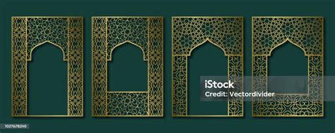 화려한 문 및 창 형태로 황금 빈티지 프레임의 집합입니다 브로셔 책 또는 인사말 카드 표지 배경 템플릿 0명에 대한 스톡 벡터 아트 및 기타 이미지 Istock