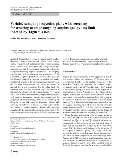Pdf Variable Sampling Inspection Plans With Screening For Assuring