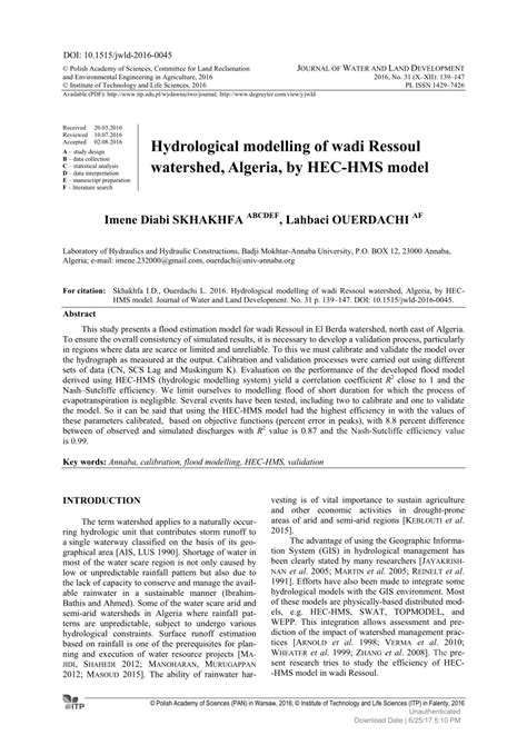 Pdf Hydrological Modelling Of Wadi Ressoul Watershed Algeria By Hec