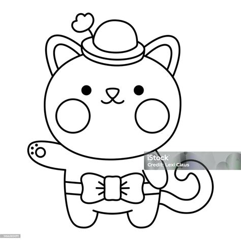 벡터 흑백 귀여운 고양이 아이콘 아이 들입니다 귀여운 라인 동물 일러스트 또는 색칠 공부 페이지 재미 있는 만화 캐릭터 활과