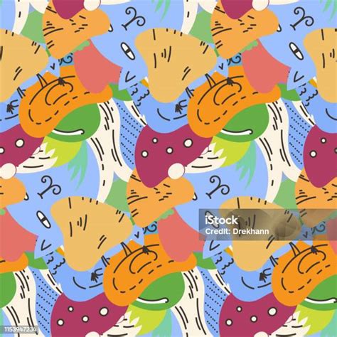 버섯과 귀여운 완벽 한 숲 패턴입니다 인쇄물 디자인 색소 카드 섬유에 대 한 좋은 귀여운에 대한 스톡 벡터 아트 및 기타 이미지 귀여운 균류 낙서 드로잉 Istock