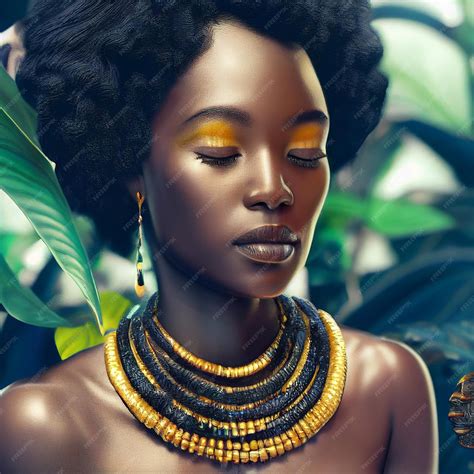 Premium Photo Beautiful African Woman Portrait With Plants And