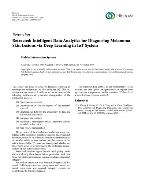 Pdf Retracted Intelligent Data Analytics For Diagnosing Melanoma Skin Lesions Via Deep