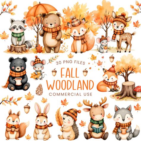 Fall Animal Clipart Watercolor Woodland Animals Png Autumn Cute