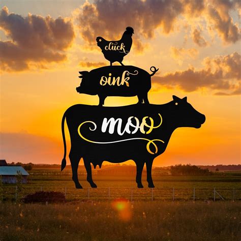 Namashops Cow Cattle Pig Rooster Chicken Metal Farm Sign Monogram Cu