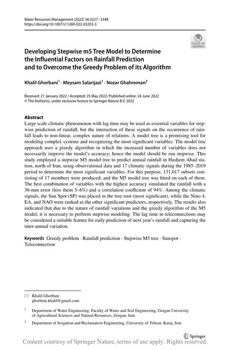 Developing Stepwise M5 Tree Model To Determine The Influential Factors