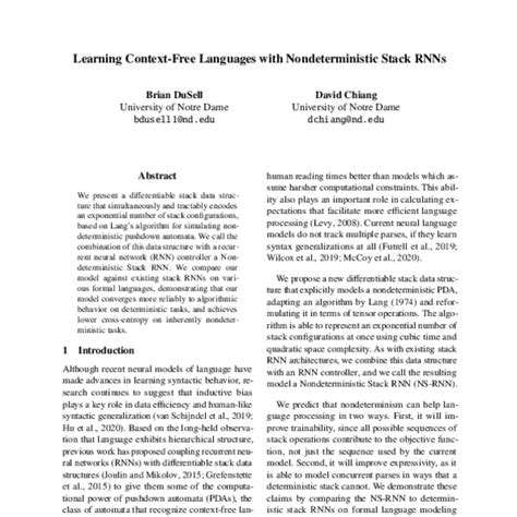 learning context free languages with nondeterministic stack rnns acl