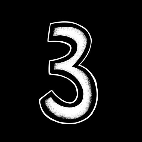 Ilustración De Arte Número Tres Vector Blanco Y Negro Dibujado A Mano