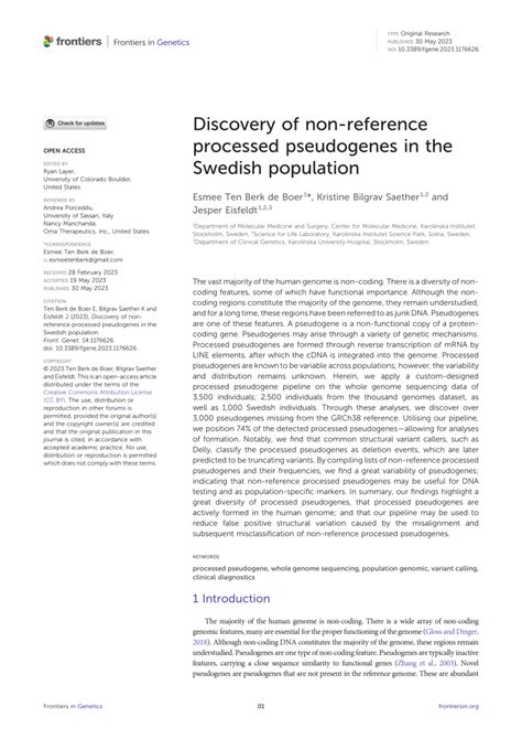 Pdf Discovery Of Non Reference Processed Pseudogenes In The Swedish Population