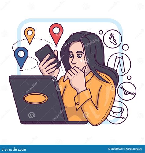 Lady Holding Phone And Looking On Laptop Searching For Clothes