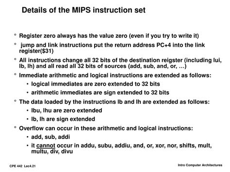 Ppt Cpe 442 Computer Architecture And Engineering Mips Instruction Set Architecture Powerpoint