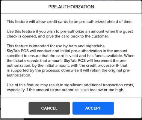 pre authorizations and bar tabs on skytab pos and skytab mobile
