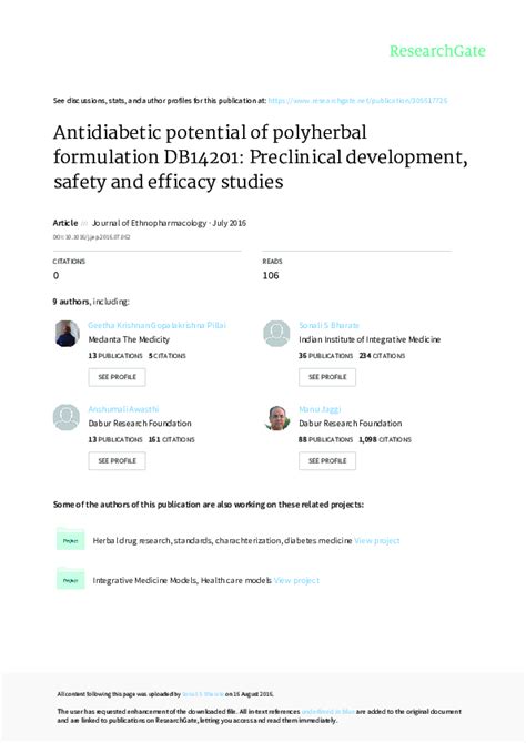 Antidiabetic Potential Of Polyherbal Formulation Db14201 Preclinical Development Safety And