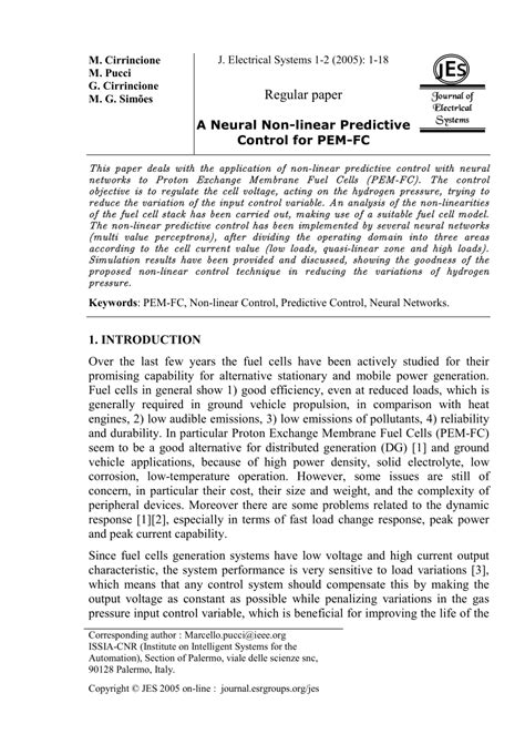 Pdf A Neural Non Linear Predictive Control For Pem Fc