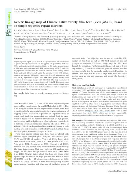 Pdf Genetic Linkage Map Of Chinese Native Variety Faba Bean Vicia