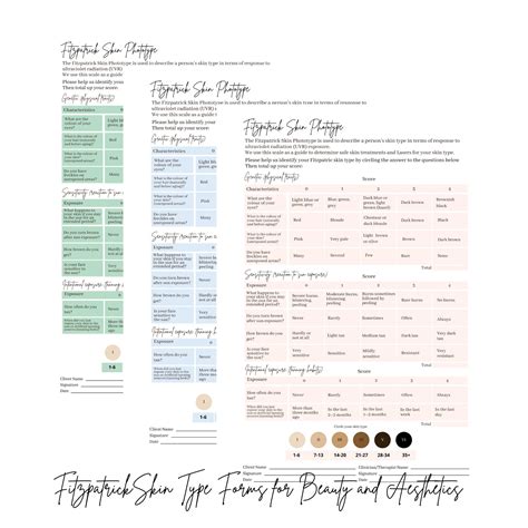 Fitzpatrick Skin Scale Chart Etsy Australia