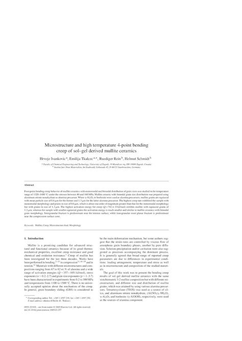 Pdf Microstructure And High Temperature 4 Point Bending Creep …stoichiometric 3 2 Mullite