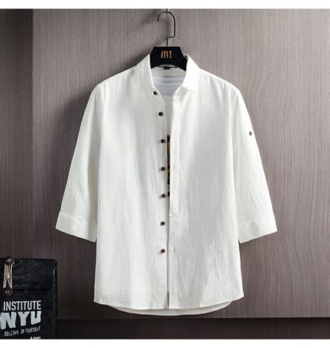 여름긴팔와이셔츠 순면 코튼 칠부 소매 남자 캐쥬얼 차이나 봄가을 계절 와이드 루즈핏 린넨 얇은 티몬