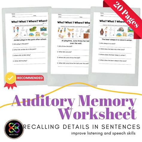 Auditory Memory Worksheet Pdf Spoken Skills Speech Therapy Autism