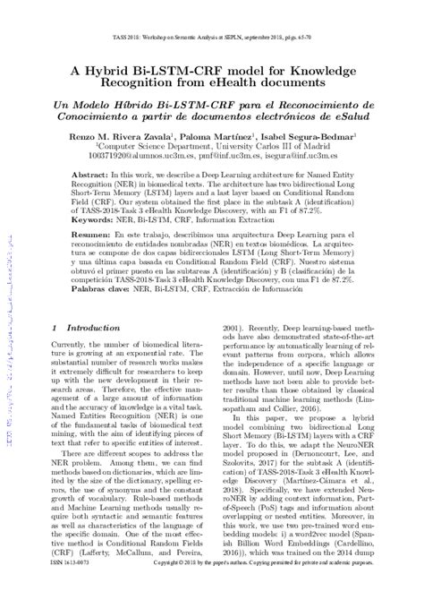 Pdf A Hybrid Bi Lstm Crf Model For Knowledge Recognition From Ehealth Documents