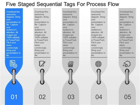 fp five staged sequential tags for process flow powerpoint template