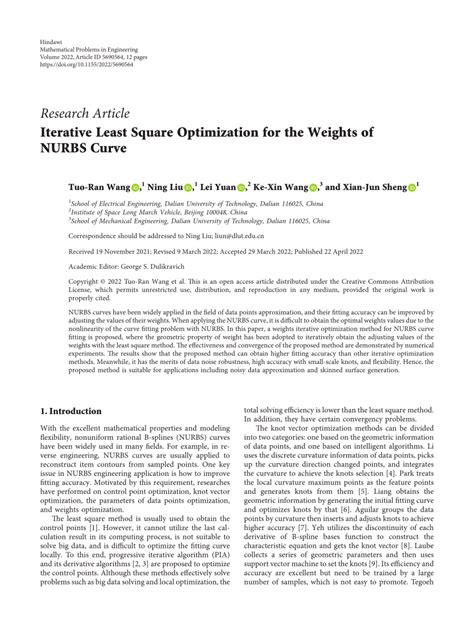 Pdf Iterative Least Square Optimization For The Weights Of Nurbs Curve