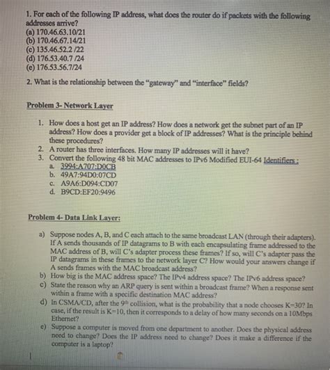 Solved For Each Of The Following IP Address What Does Chegg