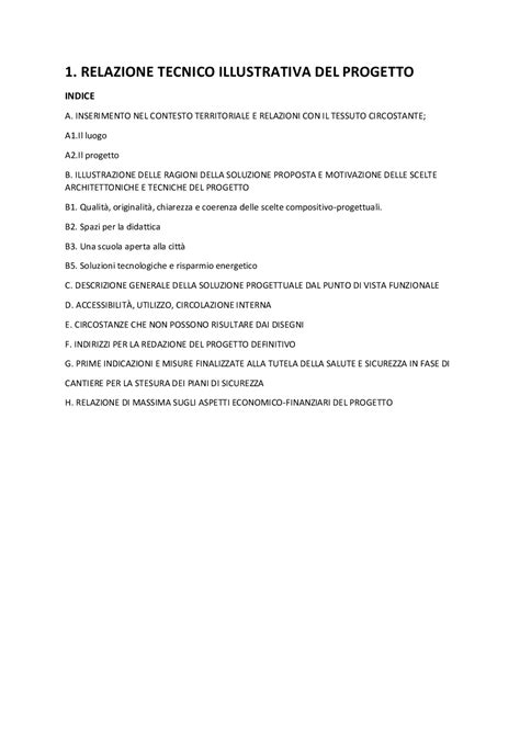Relazione Tecnica Illustrativa Del Progetto Elaborato 1 Ejercicios De