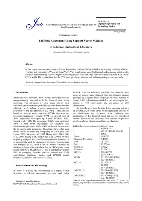 Pdf Tail Risk Assessment Using Support Vector Machine