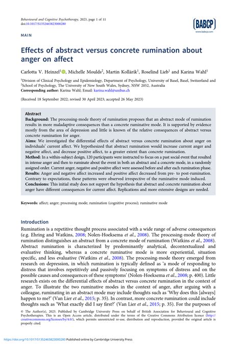 Pdf Effects Of Abstract Versus Concrete Rumination About Anger On Affect