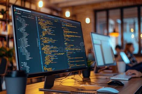 Web Developer Coding On A Computer Screen In A Modern Office With A
