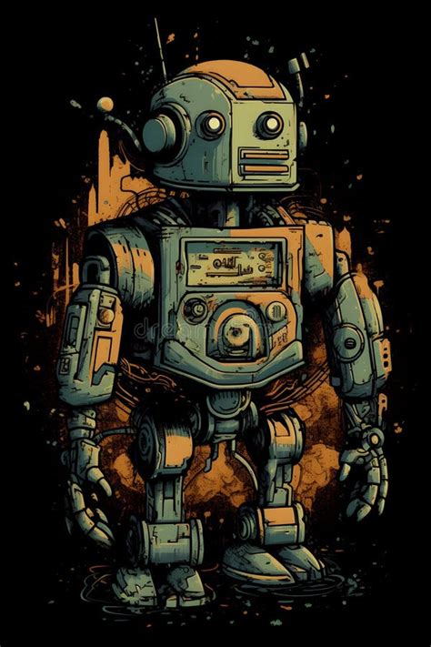 Cool Robot On Black Background For T Shirt Design Neural Network