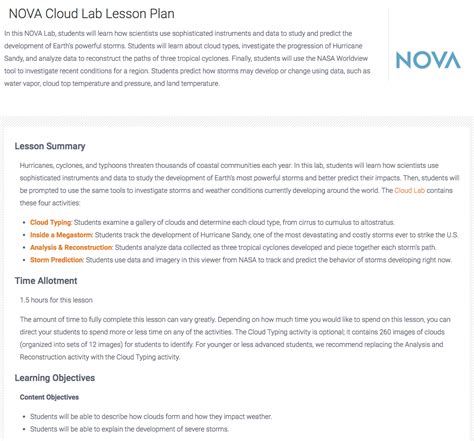 Nova Cloud Lab Lesson Plan Lesson Plan For 6th 12th Grade Lesson Planet