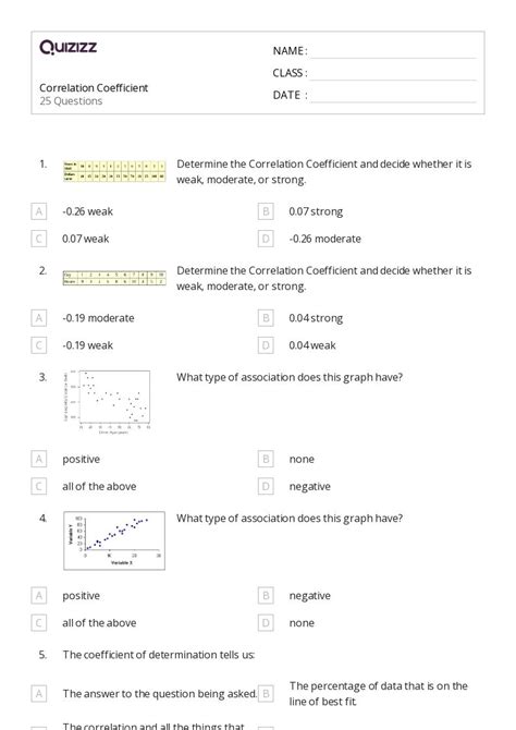 50 Correlation And Coefficients Worksheets For 12th Class On Quizizz