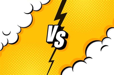 대 Vs 문자는 하프톤 번개가 있는 플랫 만화 스타일 디자인의 배경과 싸웁니다 벡터 일러스트 레이 션 프리미엄 벡터