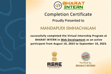simhachalam mandapudi on linkedin bharatintern frontend