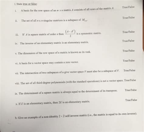 Solved 1 State True Or False True False S For The Row Space