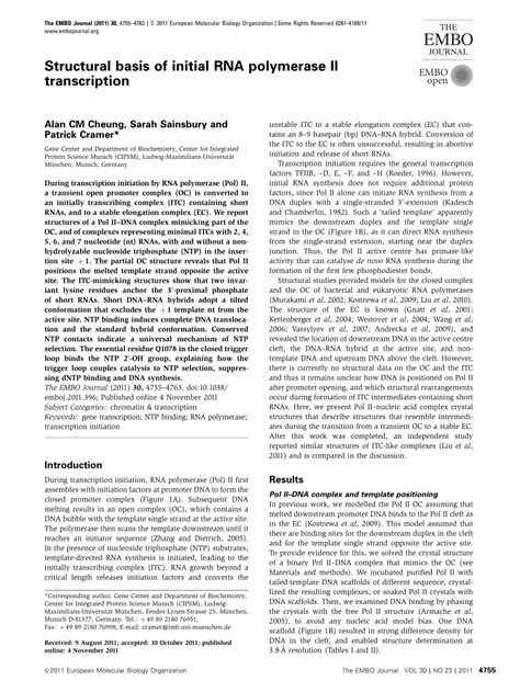 Pdf Structural Basis Of Initial Rna Polymerase Ii Transcription