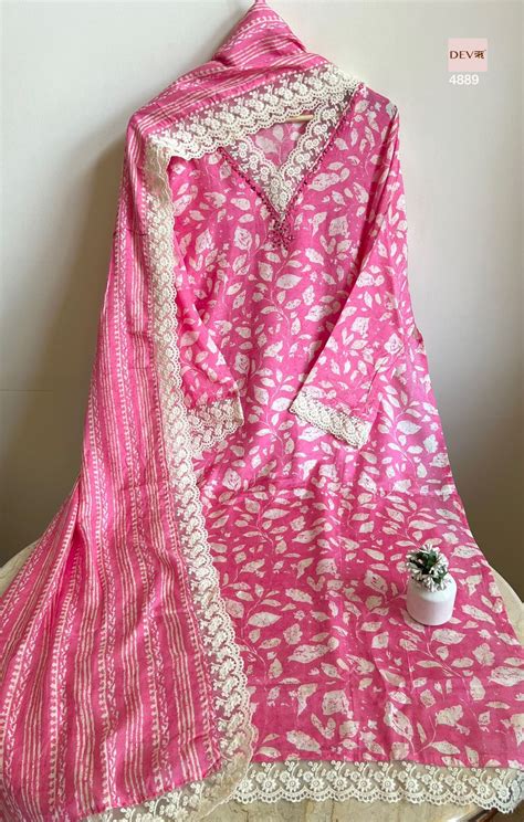 Pure Muslin Digital Print With Fancy Croatia Laces Thread And Mirror