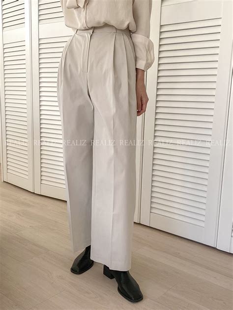 코튼 투턱 와이드 팬츠 면 바지 아이보리 연노랑 연카키 카멜 네이비