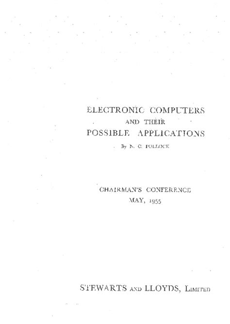 Electronic Computers And Their Possible Applications Article Computing History