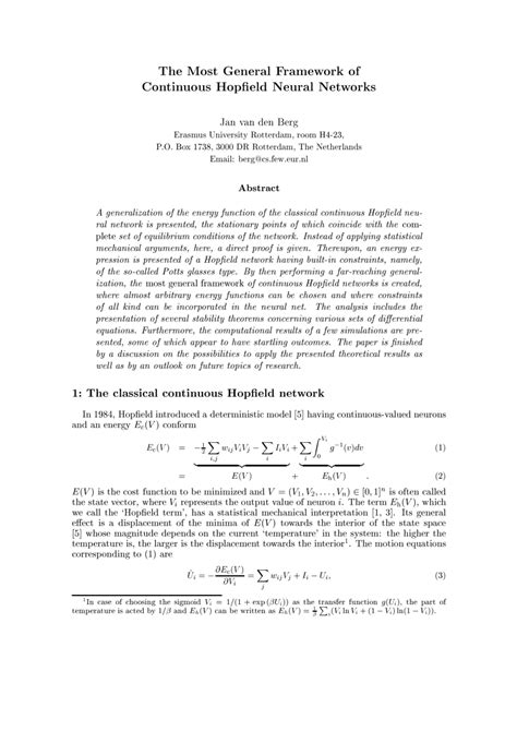 Pdf The Most General Framework Of Continuous Hopfield Neural Networks