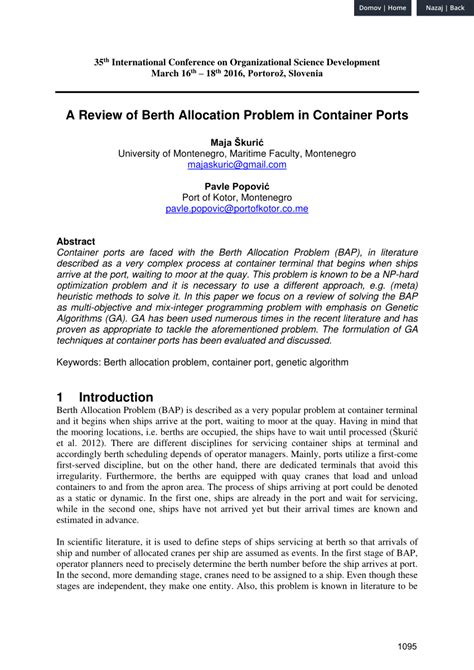 Pdf A Review Of Berth Allocation Problem In Container Ports