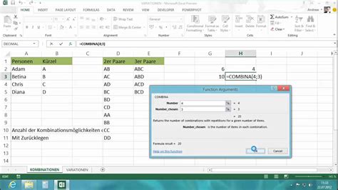 Excel 2013 Combina Und Permutationa Neue Funktionen Youtube