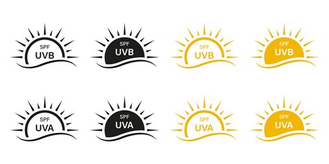 Sunscreen Lotion SPF UVA UVB Protect Icon Set Sunblock Cream Labels UV Skin Protection