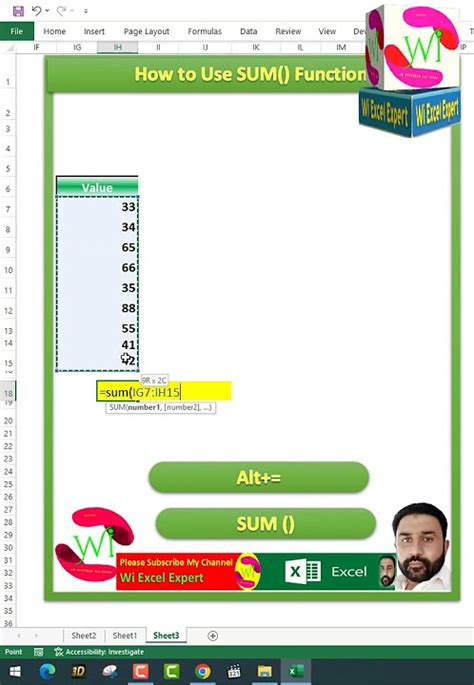 How To Use Sum Function In Excel Youtube