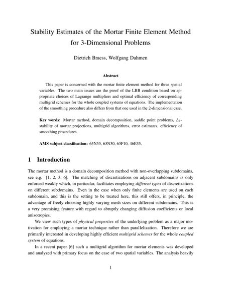 Pdf Stability Estimates Of The Mortar Finite Element Method For 3 Dimensional Problems