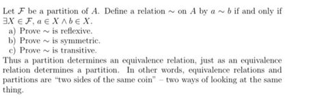 Solved Let F Be A Partition Of A Define A Relation ∼ On A