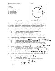 Angular Velocity Worksheet Calculating Angular Velocity Speed Course Hero