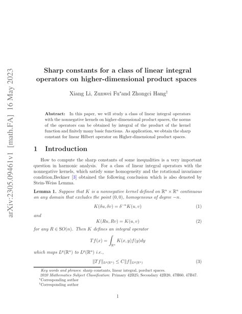 Pdf Sharp Constants For A Class Of Linear Integral Operators On Higher Dimensional Product Spaces